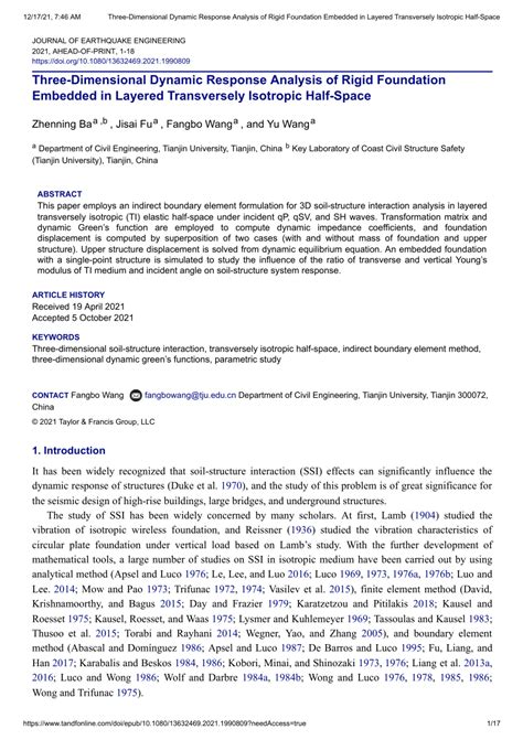 Pdf Three Dimensional Dynamic Response Analysis Of Rigid Foundation Embedded In Layered