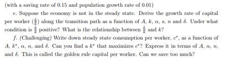 Solved An Economy Has The Per Worker Production Function