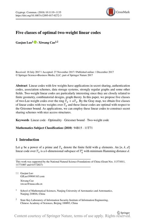 Five Classes Of Optimal Two Weight Linear Codes Request Pdf