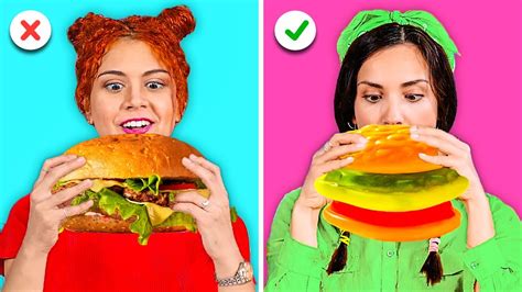 Giant Gummy Food Vs Real Food Challenge Funny Food Challenges By 123
