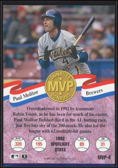Paul Molitor 1993 Donruss Mvp Series Mint Card Mvp 4 The Strictly