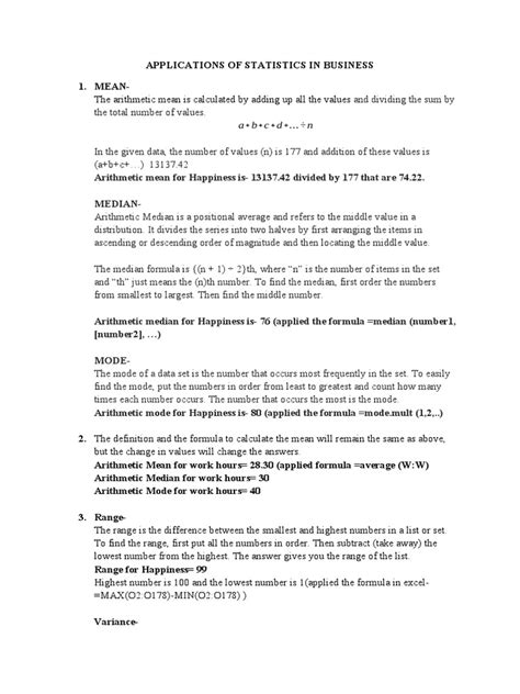 Applications Of Statistics In Business Pdf Standard Deviation