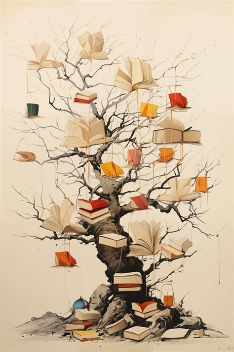 Books Tree Sketch For Your Design Hanging Book Tree Stock Illustration Illustration Of