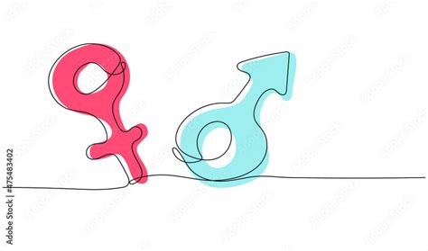 Continuous One Line Drawing Of Gender Symbols Male And Female Vector Illustration Stock