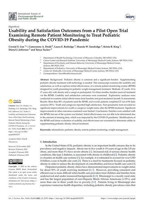 Pdf Usability And Satisfaction Outcomes From A Pilot Open Trial Examining Remote Patient