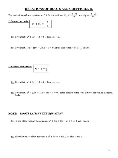 3 Relations Of Roots And Coefficients Pdf Quadratic Equation Zero Of A Function