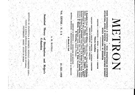 Pdf Statistical Theory Of Distribution And Meijers G Function