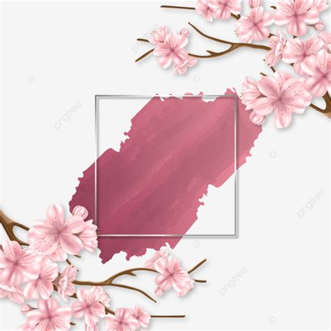 Cherry Blossom With Watercolor Brush Frame Border Cherry Blossom