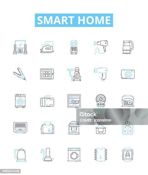 스마트 홈 벡터 라인 아이콘이 설정되었습니다 스마트 홈 자동화 스마트폰 연결성 조명 난방 일러스트레이션 개요 개념 기호 및 기호