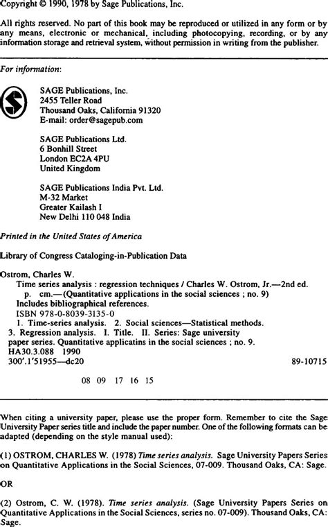 Sage Research Methods Time Series Analysis
