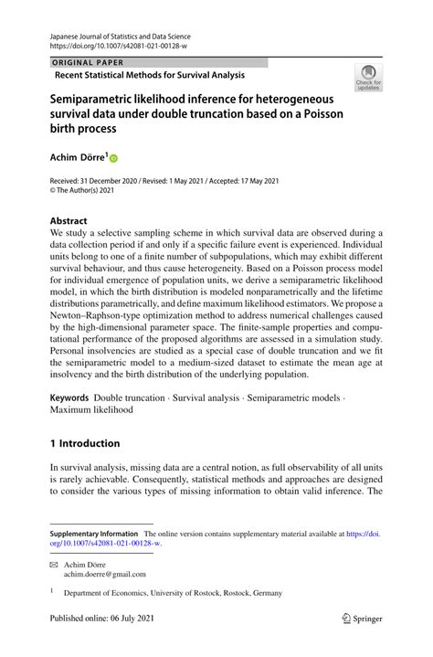 Pdf Semiparametric Likelihood Inference For Heterogeneous Survival Data Under Double