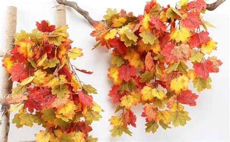 Artificial Maple Leaves Hanging Plants Fall Leaf Vines 4 Pack Mix Colors Fake