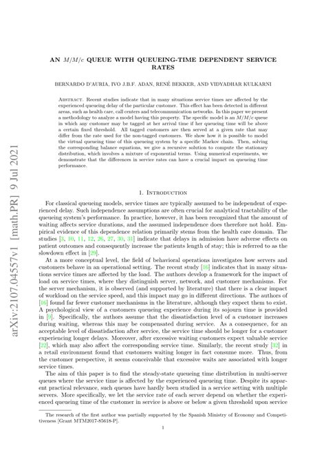 Pdf An Mmc Queue With Queueing Time Dependent Service Rates