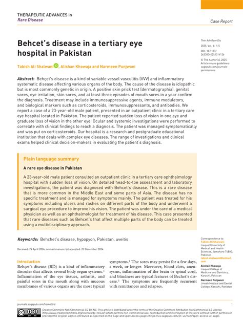 Pdf Behcets Disease In A Tertiary Eye Hospital In Pakistan