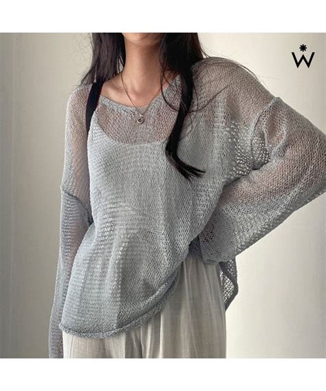 그물 펀칭 시스루 오버핏 여름 긴팔 니트 Wiaant038