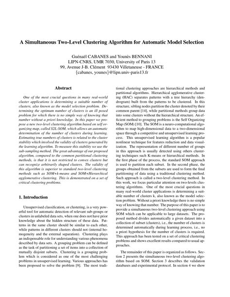 pdf a simultaneous two level clustering algorithm for automatic model
