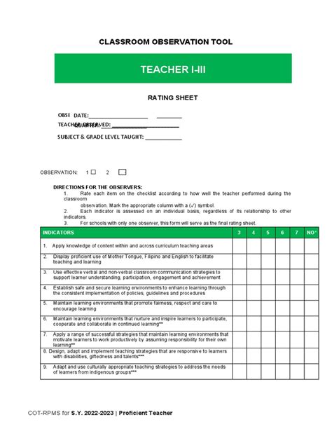 Classroom Observation Tool Pdf Learning Teachers
