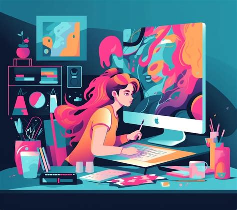 Premium Ai Image Illustration Of A Woman Sitting At A Desk With A