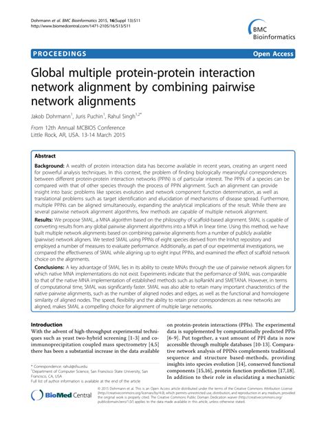 Pdf Global Multiple Protein Protein Interaction Network Alignment By Combining Pairwise