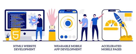 Premium Vector Html Website Development Wearable Mobile App Accelerated Mobile Pages