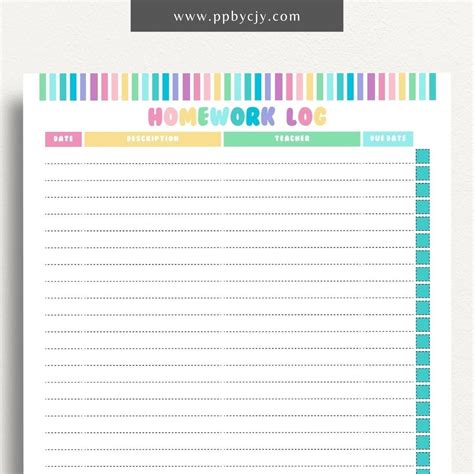 Homework Assignment Log Printable Template Track Tasks And Deadlines En 2024