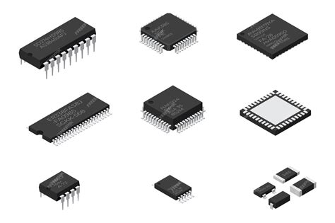 Premium Vector Set Of Microchip Computer Electronic Components Microchip Icon Computer