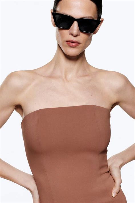 Zara Brown Strapless Tube Midi Dress Womens Fashion Dresses And Sets Dresses On Carousell