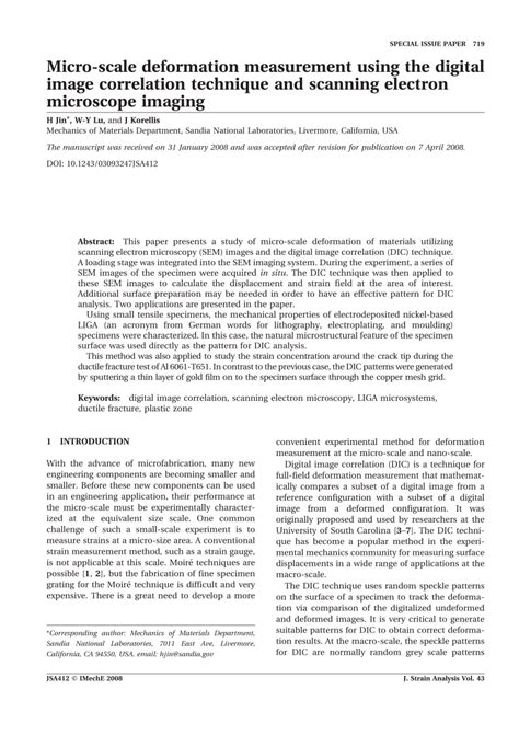 Pdf Microscale Deformation Measurement Using The Digital Image Correlation Technique And