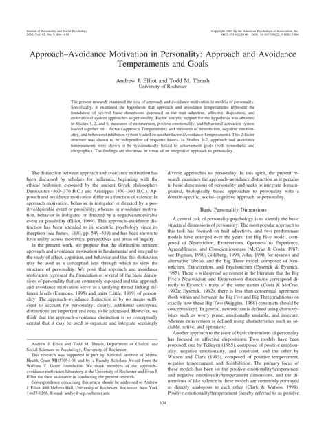 Pdf Approach Avoidance Motivation In Personality Approach And