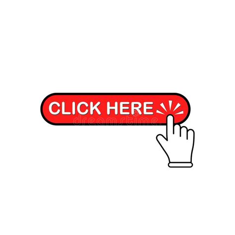 Click Here Button In Red With Mouse Pointer Hand Clicks Or Hand Cursor Icon Flat On Isolated