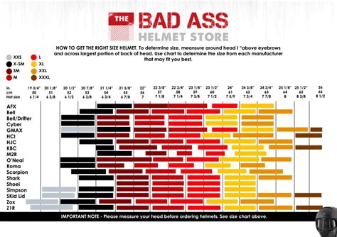 Sizing Chart For Motorcycle Helmets