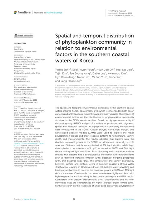 Pdf Spatial And Temporal Distribution Of Phytoplankton Community In Relation To Environmental