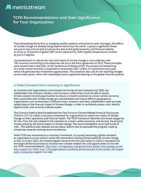 Tcfd Recommendations And Their Significance Article