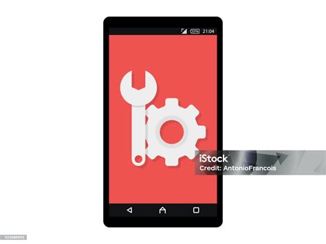 스마트폰 화면에 기어 아이콘입니다 수정 유지 보수 웹 배너 웹 사이트 정보 그래픽에 대 한 휴대 전화 수리 서비스 개념 평면 디자인 벡터 일러스트 레이 션 깨짐에 대한 스톡