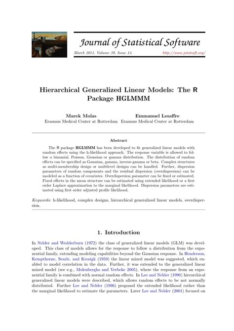 Pdf Hierarchical Generalized Linear Models The R Package Hglmmm