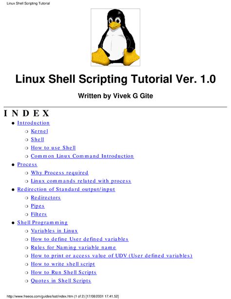 Linux Practice Linux Shell Scripting Tutorial Ver 1 Written By Vivek G Gite I N D E X In T