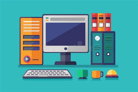 A Vibrant Desktop Computer Is Arranged With Colorful Stationery And Folders Creating An