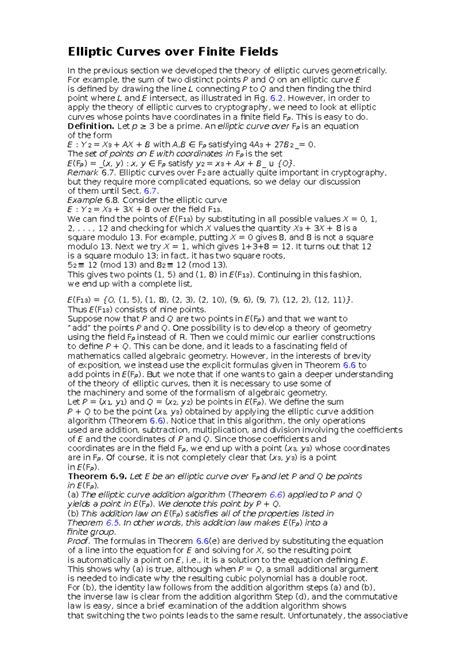 Elliptic Curves Over Finite Fields For Example The Sum Of Two Distinct Points P And Q On An