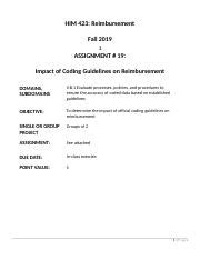Assignment 19 Impact Of Coding Guidelines On Reimbursement Docx HIM 423 Reimbursement Fall