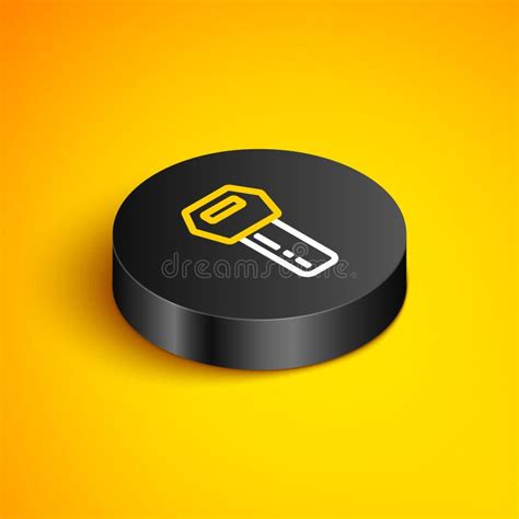 Isometric Line Car Key With Remote Icon Isolated On Yellow Background Car Key And Alarm System
