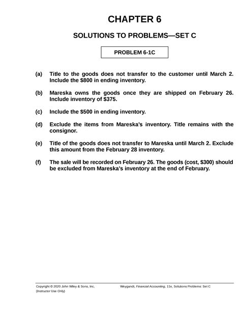 Chp6 Answer Set C Practice Problem Answer For Chapter 6 From Wiley Text Book CHAPTER 6