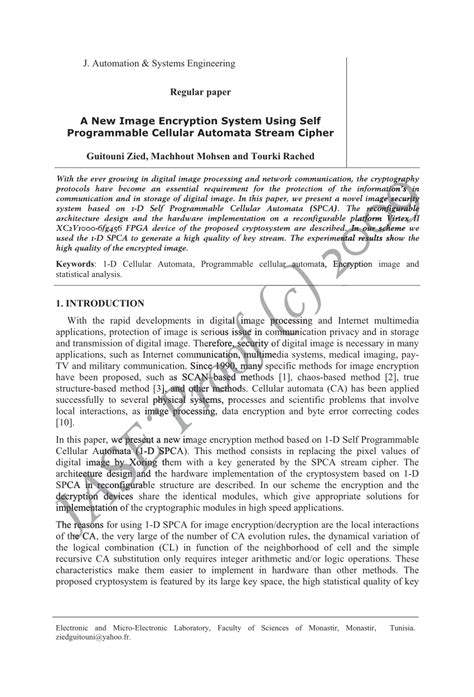 Pdf A New Image Encryption System Using Self Programmable Cellular Automata Stream Cipher