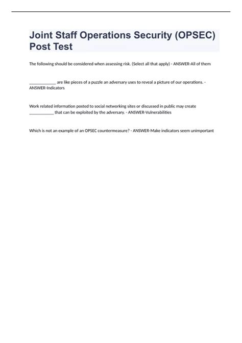 Joint Staff Operations Security Opsec Post Test Joint Staff Operations Security Stuvia Us