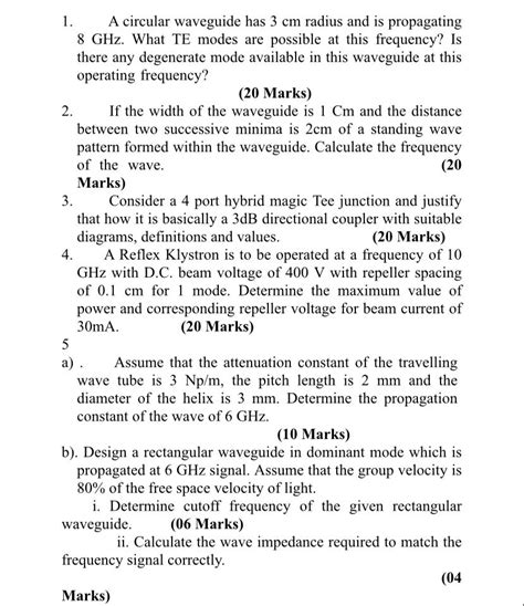 Solved 20 1 A Circular Waveguide Has 3 Cm Radius And Is