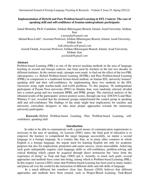 Pdf Implementation Of Hybrid And Pure Problem Based Learning In Efl