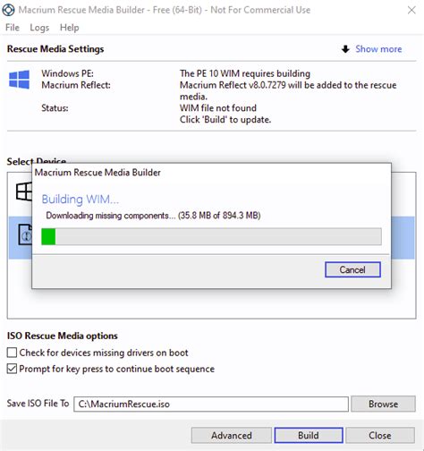 Macrium Reflect 8 0 Free I Can T Create Rescue Media Windows 10 Forums