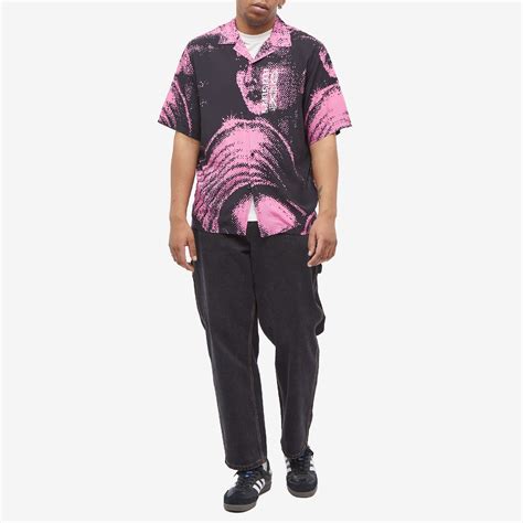 Pleasures Femme Camp Collar Button Down Shirt Black And Pink End Us