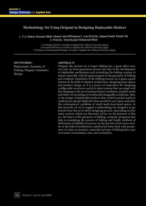 Pdf Methodology For Using Origami In Designing Deployable Shelters · 2021 3 19