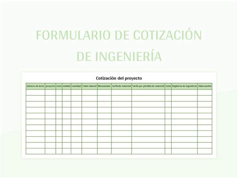 Plantilla De Excel Formulario De Cotizaci N De Ingenier A Y Hoja De C Lculo De Google Para