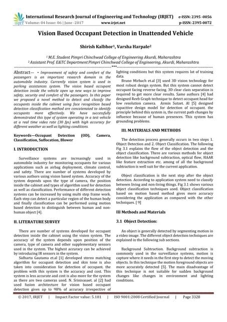 Irjet Vision Based Occupant Detection In Unattended Vehicle Pdf
